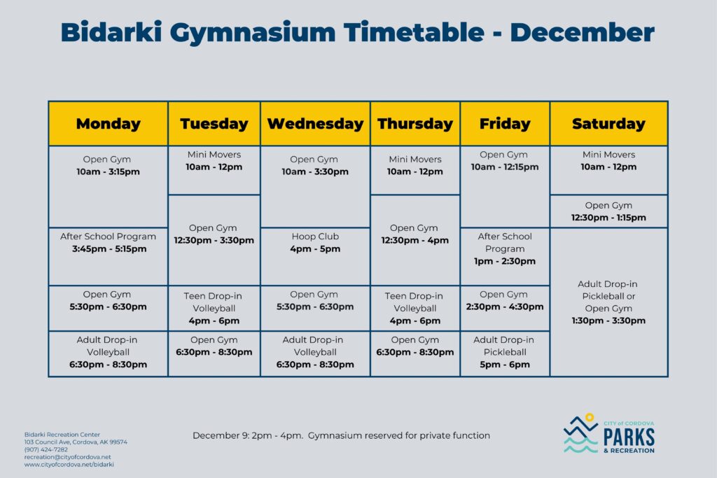 Bidarki Recreation Center - City of Cordova, Alaska