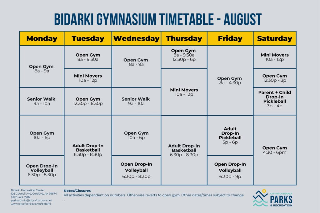 Bidarki Recreation Center - City of Cordova, Alaska